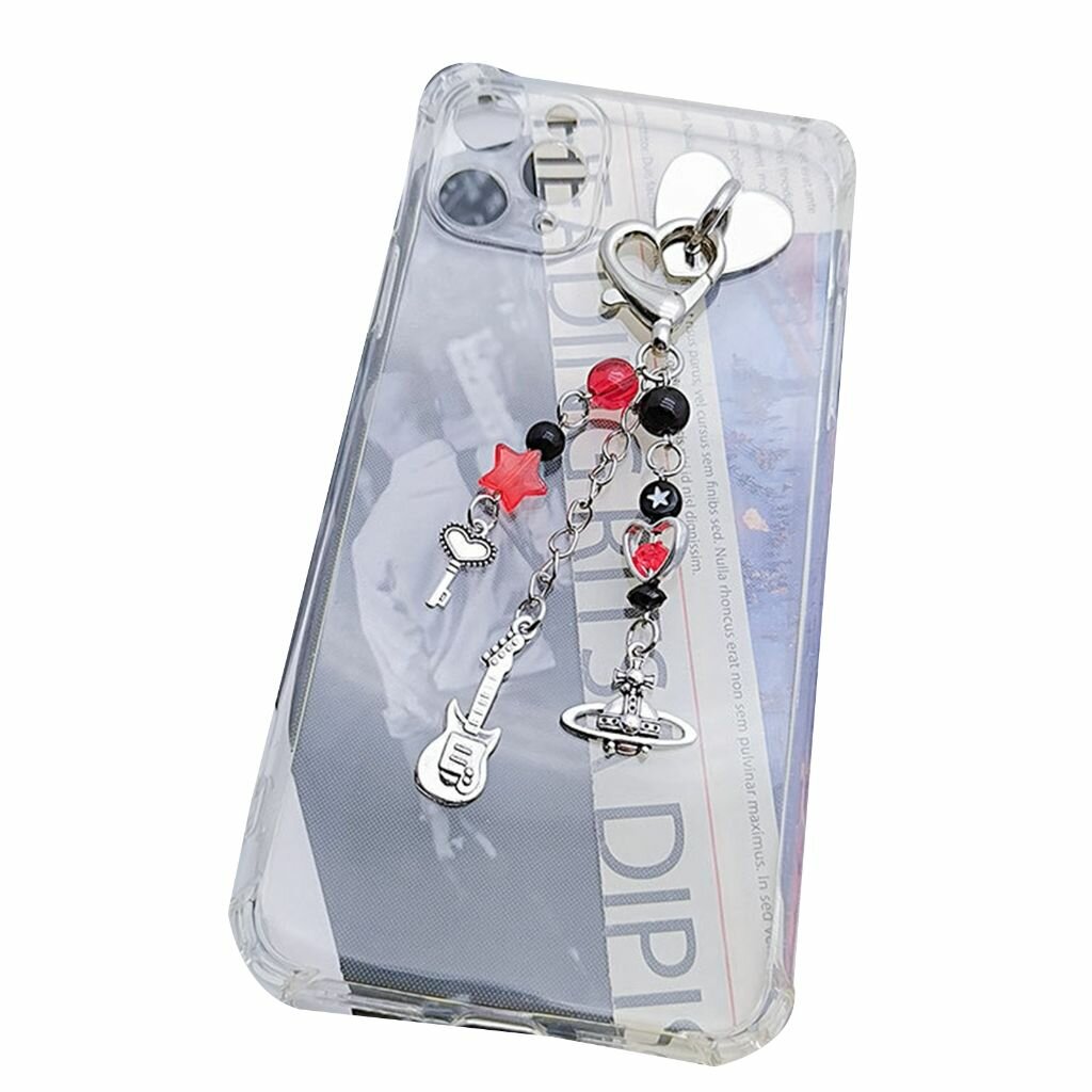 Стильный брелок для телефона из бисера Y2K, Красная Звезда, Черный шнурок из бисера