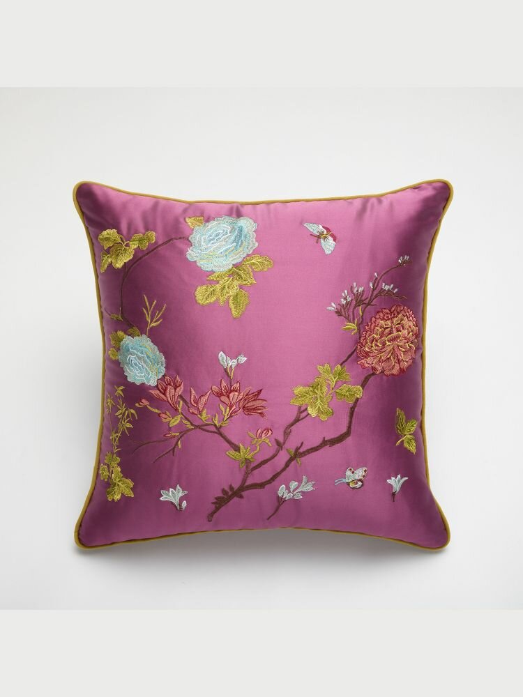 Декоративная подушка, китайская вышивка, с подушкой-сердечником, 1 штука, 45х45см