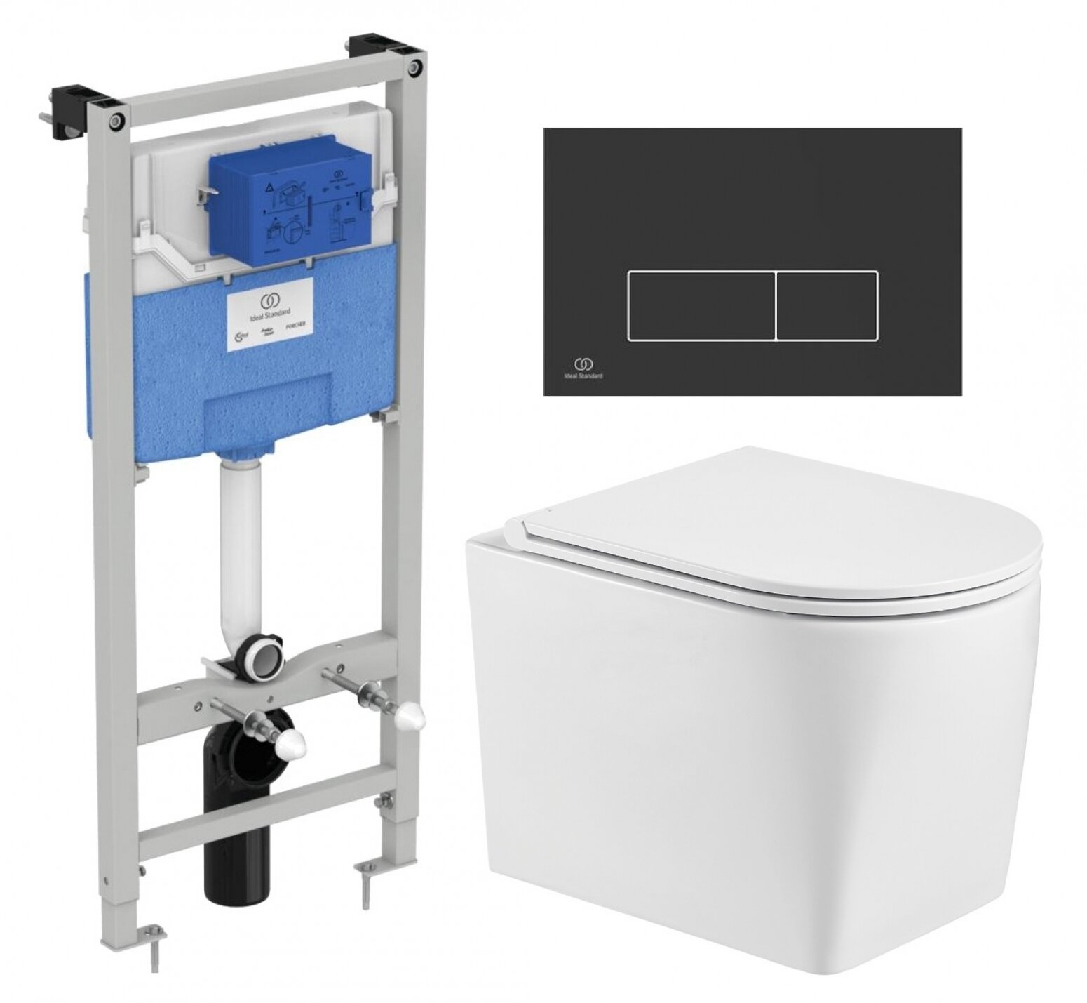 Комплект 3 в 1 инсталляция Ideal Standard + Унитаз подвесной WeltWasser Nesenbach 004 GL-WT + кнопка черная
