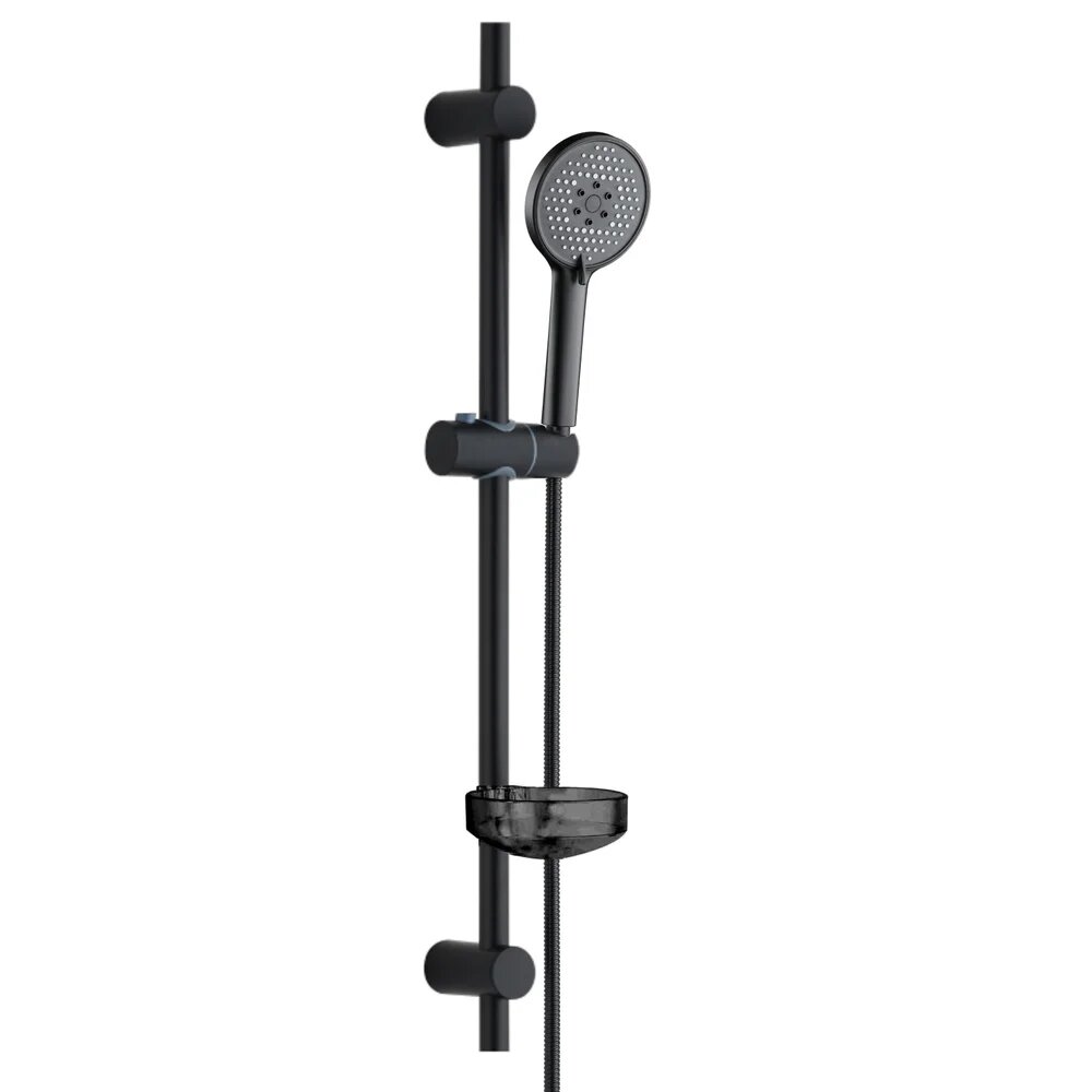 Душевой гарнитур Orange O-Shower OS713b черный, матовый, из нержавеющей стали, 3 режима струи, лейка для душа со шлангом и штангой, с функцией экономии воды