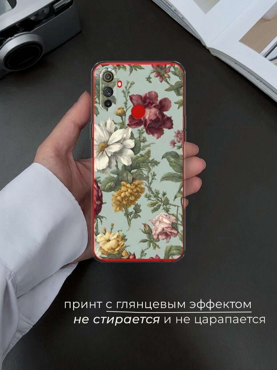 Чехол на Realme C3 / Реалми C3 с принтом Акварельные красные цветы — фото 1
