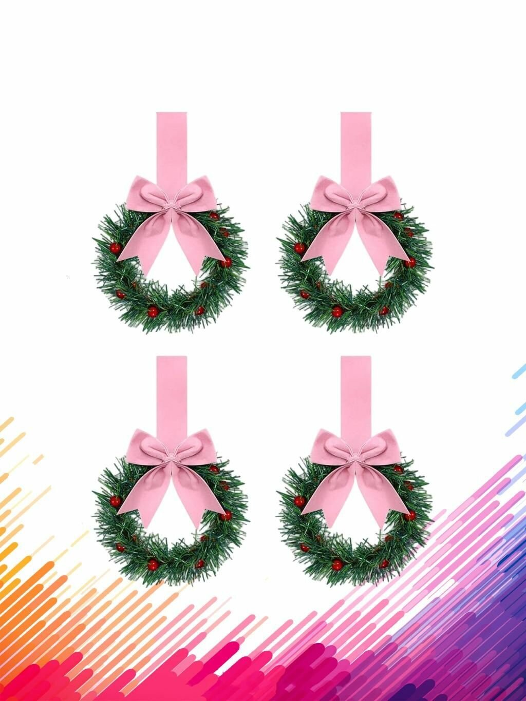 Пластиковые кольца-вешалки с бантом, Розовый - 4шт