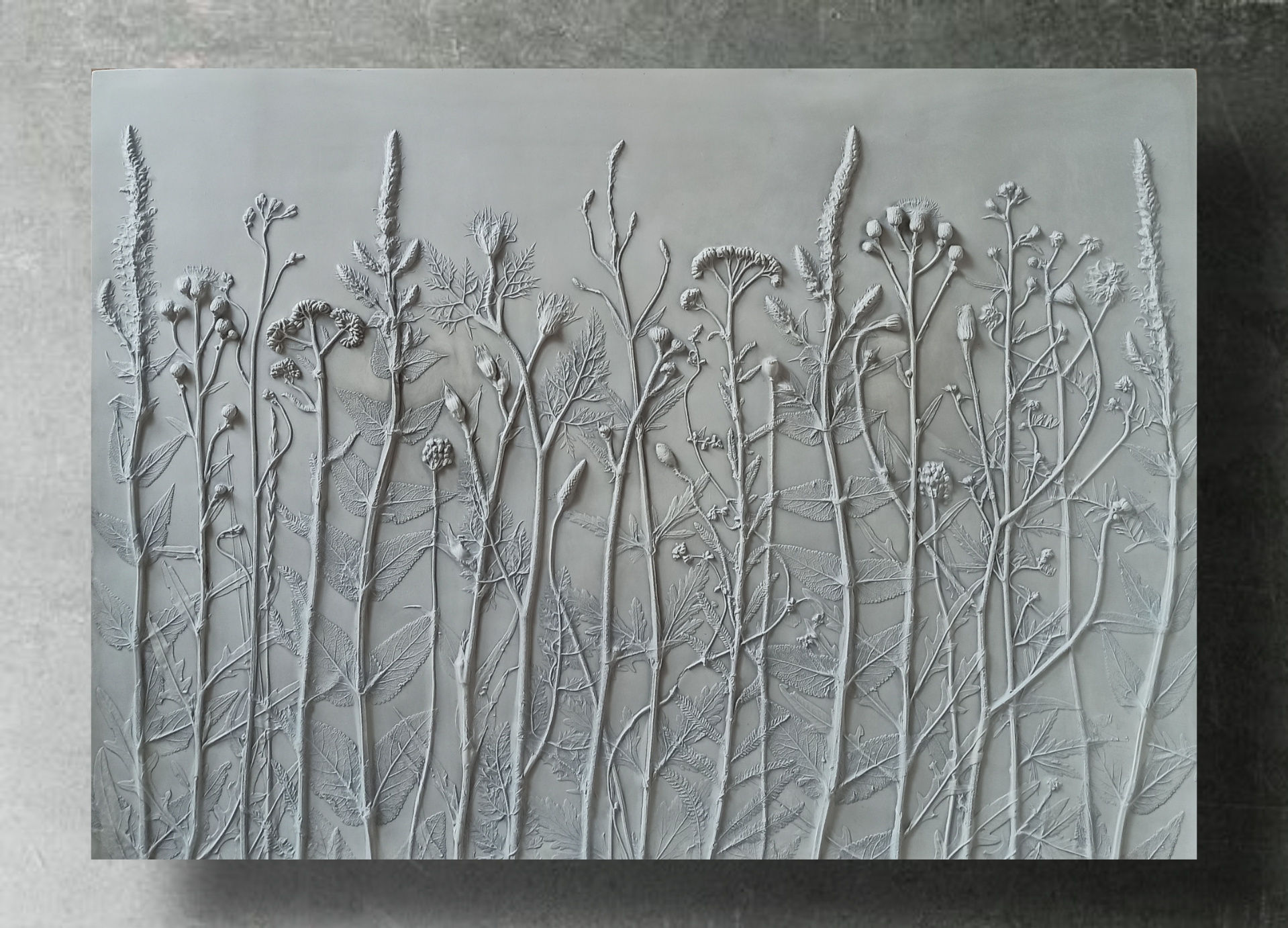 Ботанический барельеф. Панно 70*50*1,5 см, цвет серый. Ручная работа