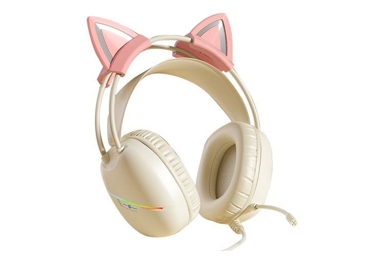 Проводная гарнитура HP, цвет: cloud white, pink cat ears, для геймеров, стильный дизайн, комфортная посадка