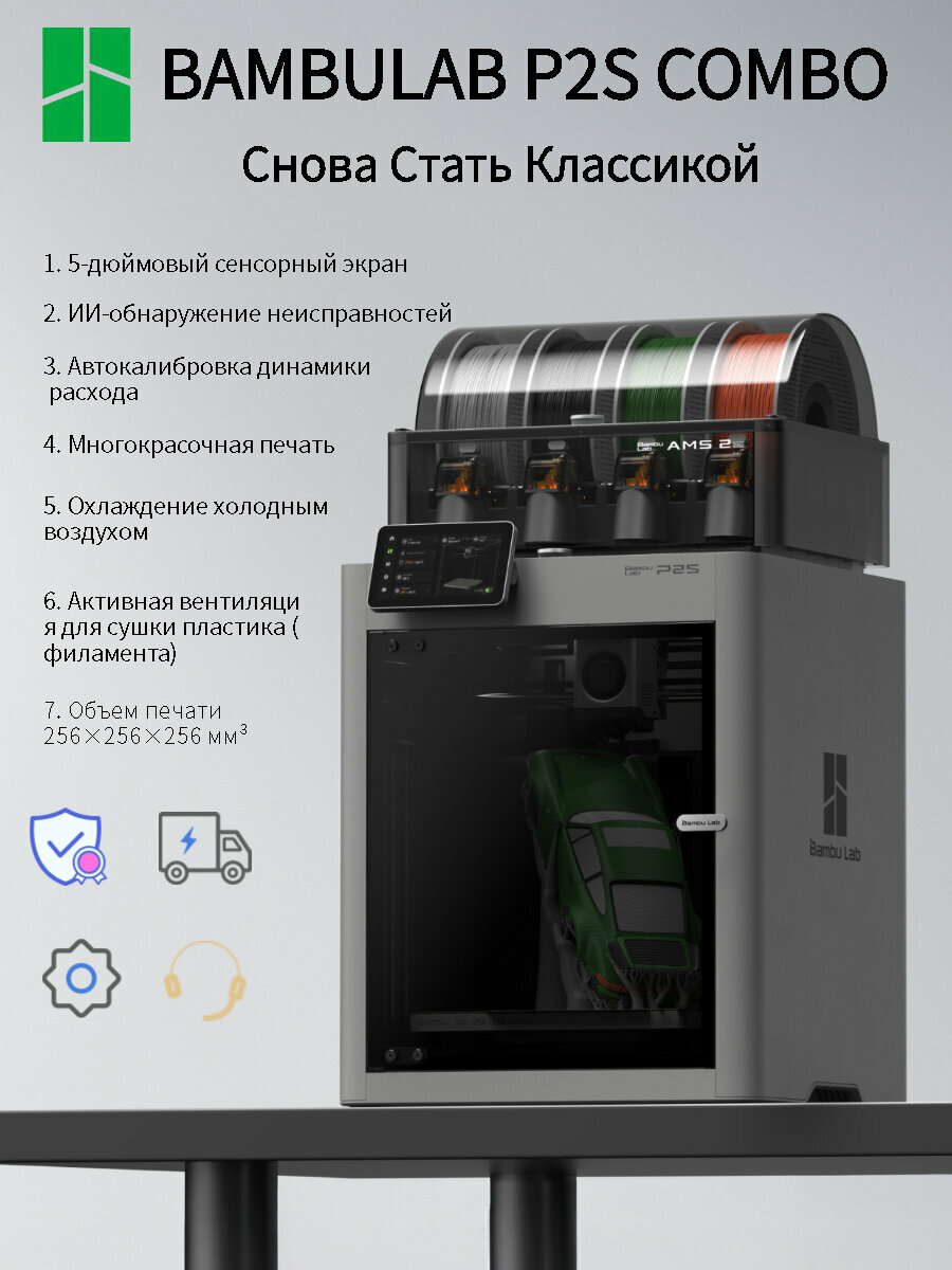 3D принтер Bambu Lab P2S Combo с AMS 2 Pro EU-версия, FDM, ABS/PLA/PETG/TPU,256*256*256mm³