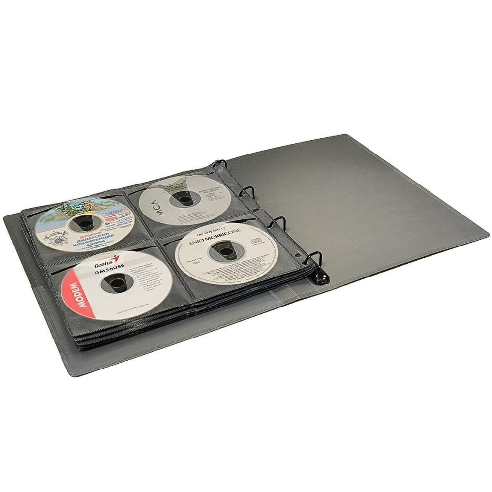 Держатель для 40 CD DVD дисков SoundBox CD40 папка А4 и 5 конвертов на 8 компакт-дисков - серебристая
