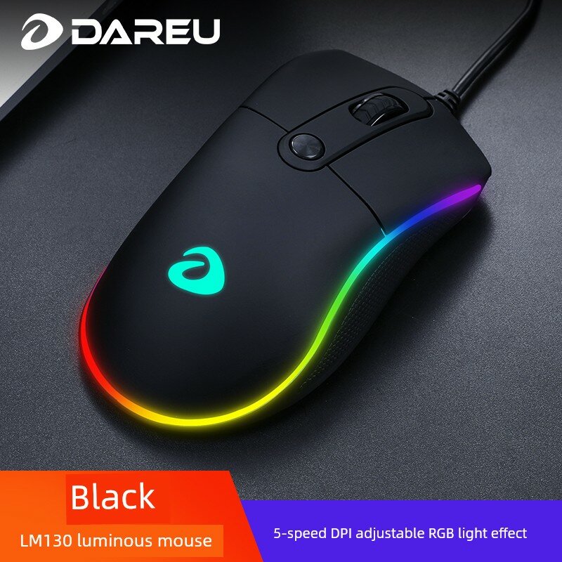 Dareu LM130 Проводная игровая мышь с RGB-подсветкой для CS: GO и Counter-Strike, черный цвет, стандартный комплект