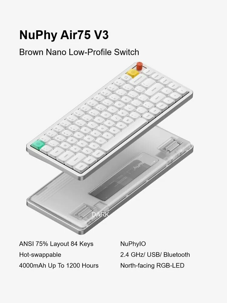Клавиатура NuPhy Air75 V3, white, Brown nano
