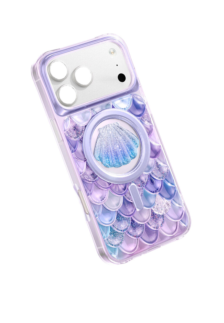 Чехол iPhone 17 Pro Max KEEPHONE Iceland MagSafe Защита от желтизны и двойное IML-покрытие сверкающие блестки Фиолетовый