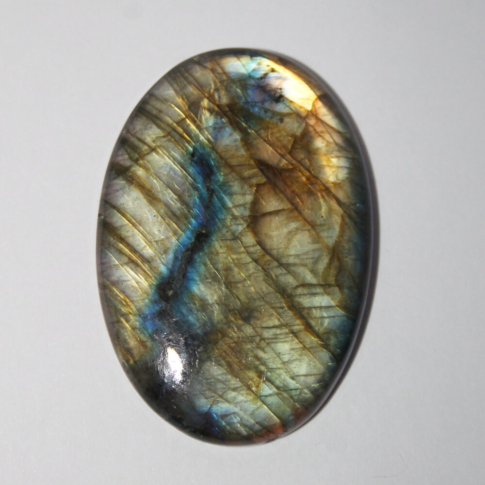 Кабошон лабрадор, натуральный камень, 46х31х3 мм, Мадагаскар, "True Stones"