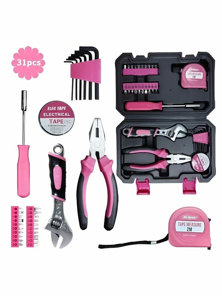 Набор инструментов 31, черный/белый, многофункциональный, с рулеткой и электрической лентой