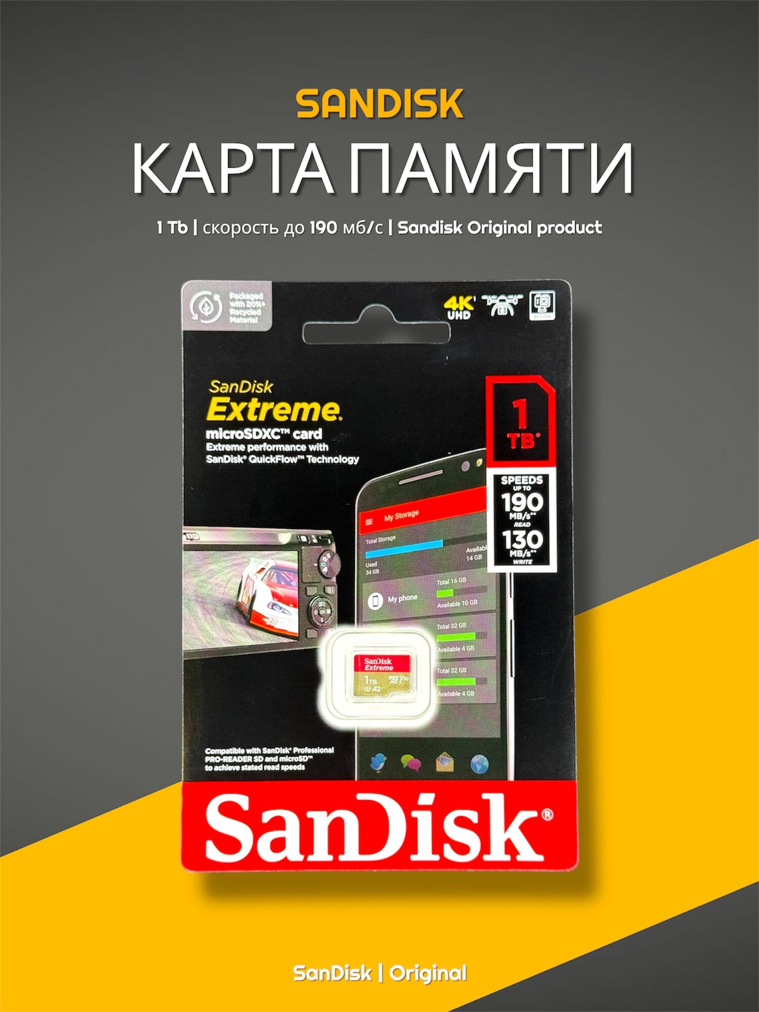 Карта памяти micro sd 1Tb SanDisk Extreme (карта памяти микро сд 1 Тб)
