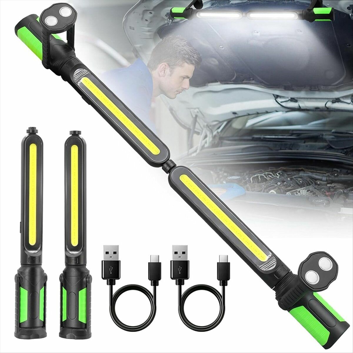 Рабочий фонарь для ремонта автомобиля, светодиодный, 2400 лм, аккумуляторный, 4400 мА ч, магнитный, с крючками для крепления под капотом