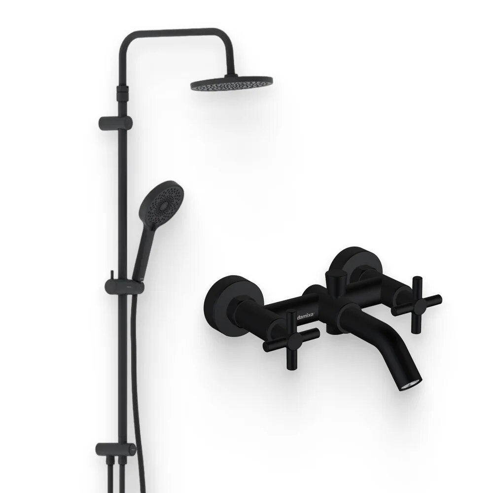 Душевой комплект Смеситель Damixa RedBlu Neo Classic 241000000 / Стойка Apollo 947000300, черная матовая