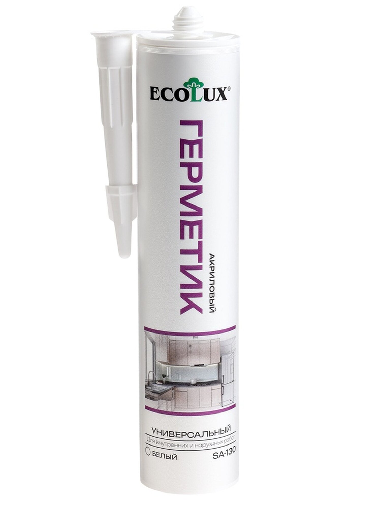 Герметик ECOLUX, акриловый, универсальный, белый, 290 мл 6851366