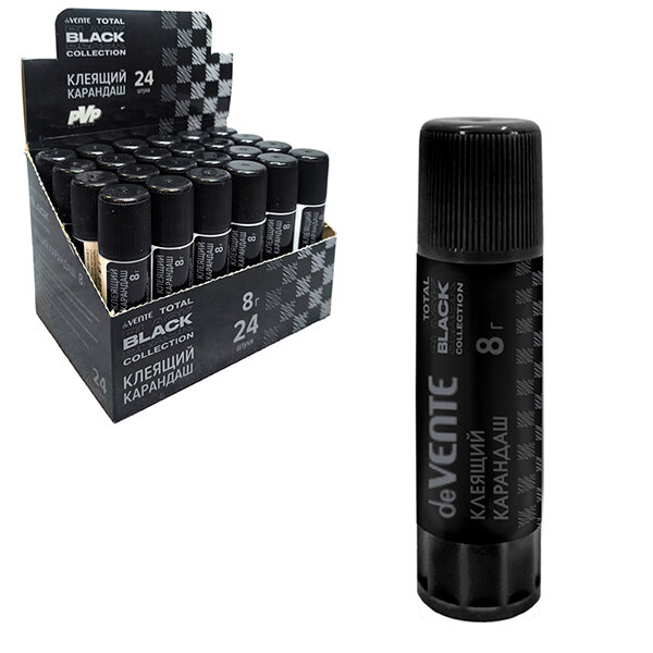 Клей-карандаш " deVente " Total Black 8гр, основа PVP, быстросохнущий, цвет корпуса черный, количество: 24 штуки