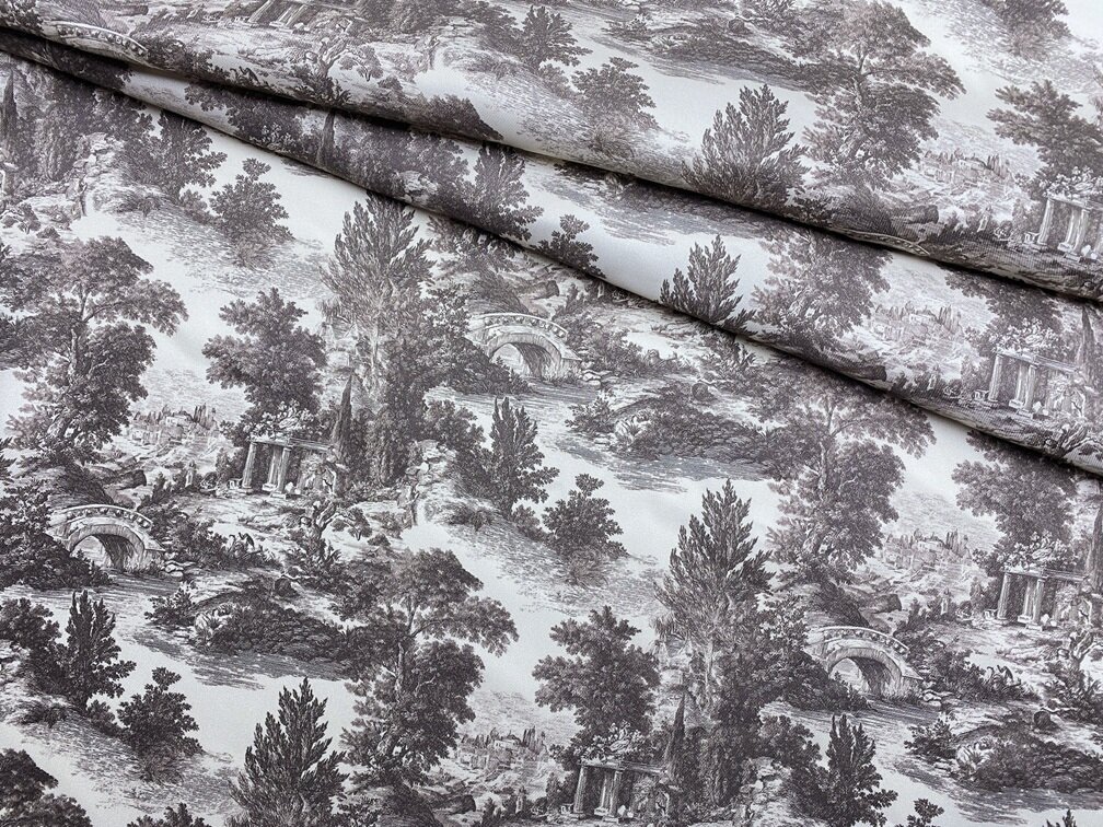 Ткань Шёлк молочного цвета с принтом в стиле Де Жуи 46807