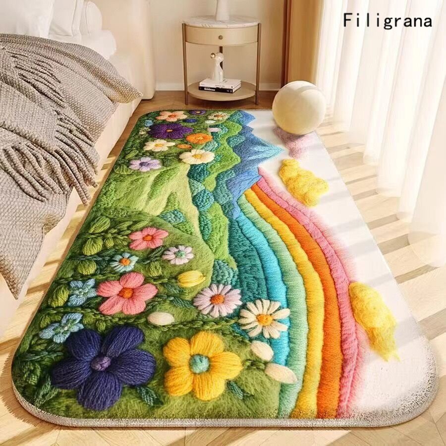 Прикроватный коврик Filigrana с цветочным рисунком, толстый плюшевый коврик из искусственного кашемира.60cmX160cm