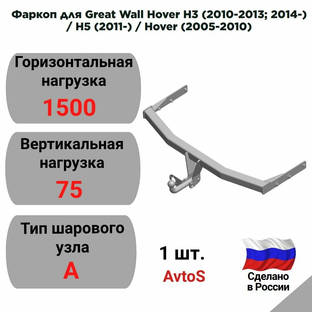 Фаркоп для Great Wall Hover H3 (2010-2013; 2014-) / H5 (2011-) / Hover (2005-2010) "AvtoS" GW12