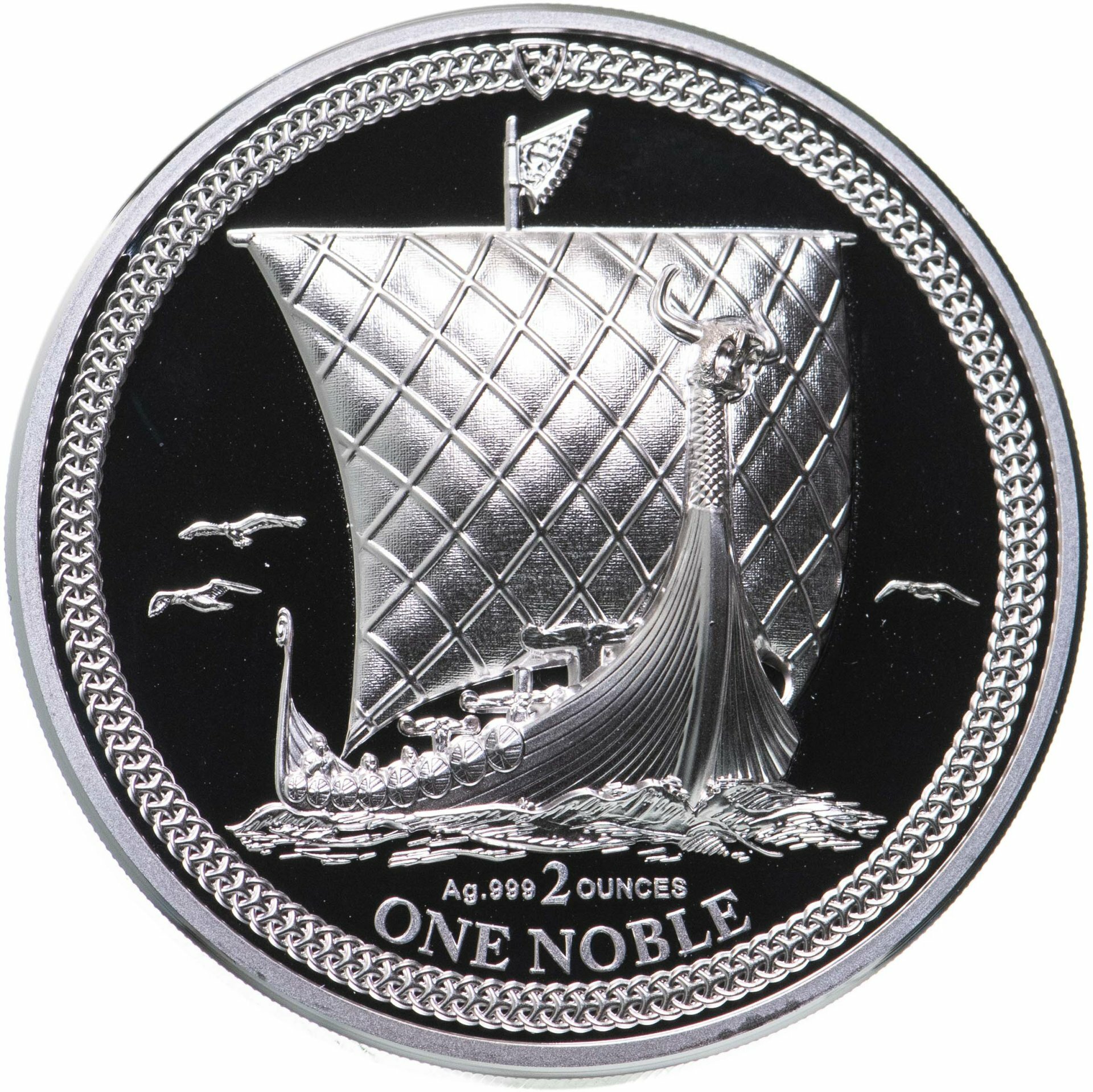 Остров Мэн 1 нобль 2023 "Парусник Корабль Пьедфорт" 2 унции, в футляре, с сертификатом, Серебро 999, в сохранности Proof