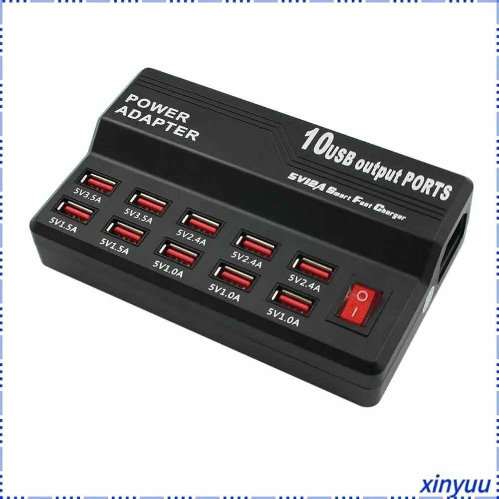 10-портовая USB зарядная станция, портативная и удобная, для смартфонов и планшетов, с защитой от перегрузки