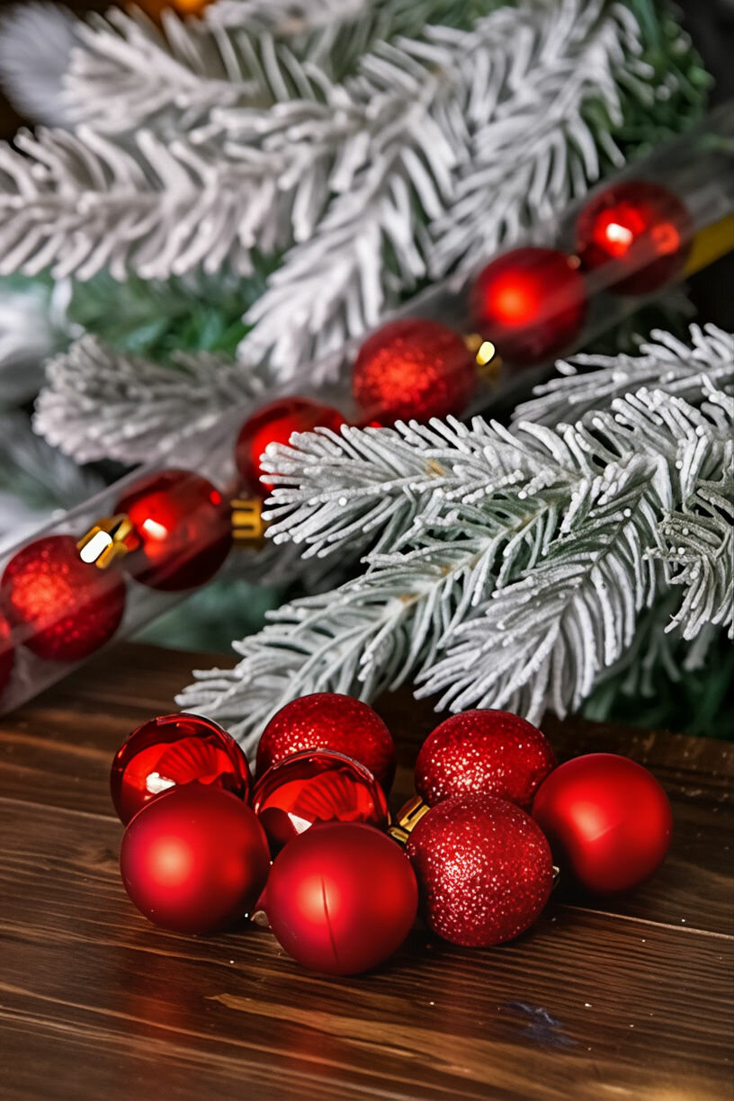 Набор пластиковых шаров миниатюрные (глянцевые, матовые с глиттером), цвет: красный, 3 см, упаковка 14 шт, Winter Deco 020458