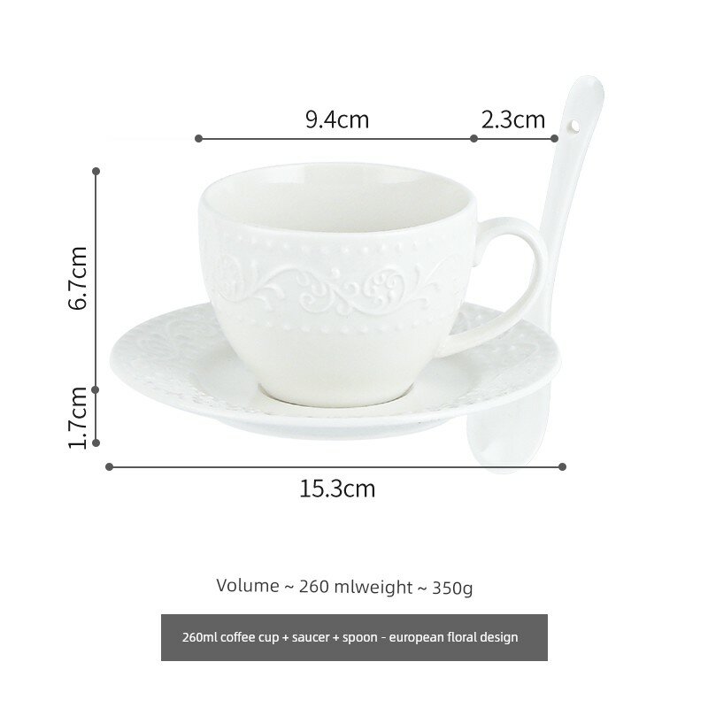 Чисто белая керамическая чашка для кофе с рельефным узором, высококачественная кружка, набор посуды для послеобеденного