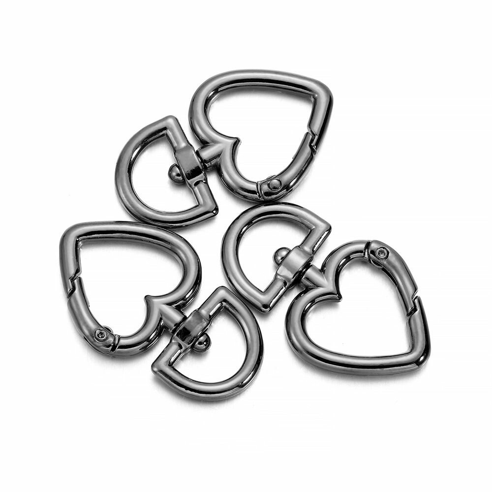 Кольцо-карабин для сумок в форме сердца, металлический карабин 45х26 мм толщина 4 мм, набор 5 шт, фурнитура и крепление для ремней и брелоков