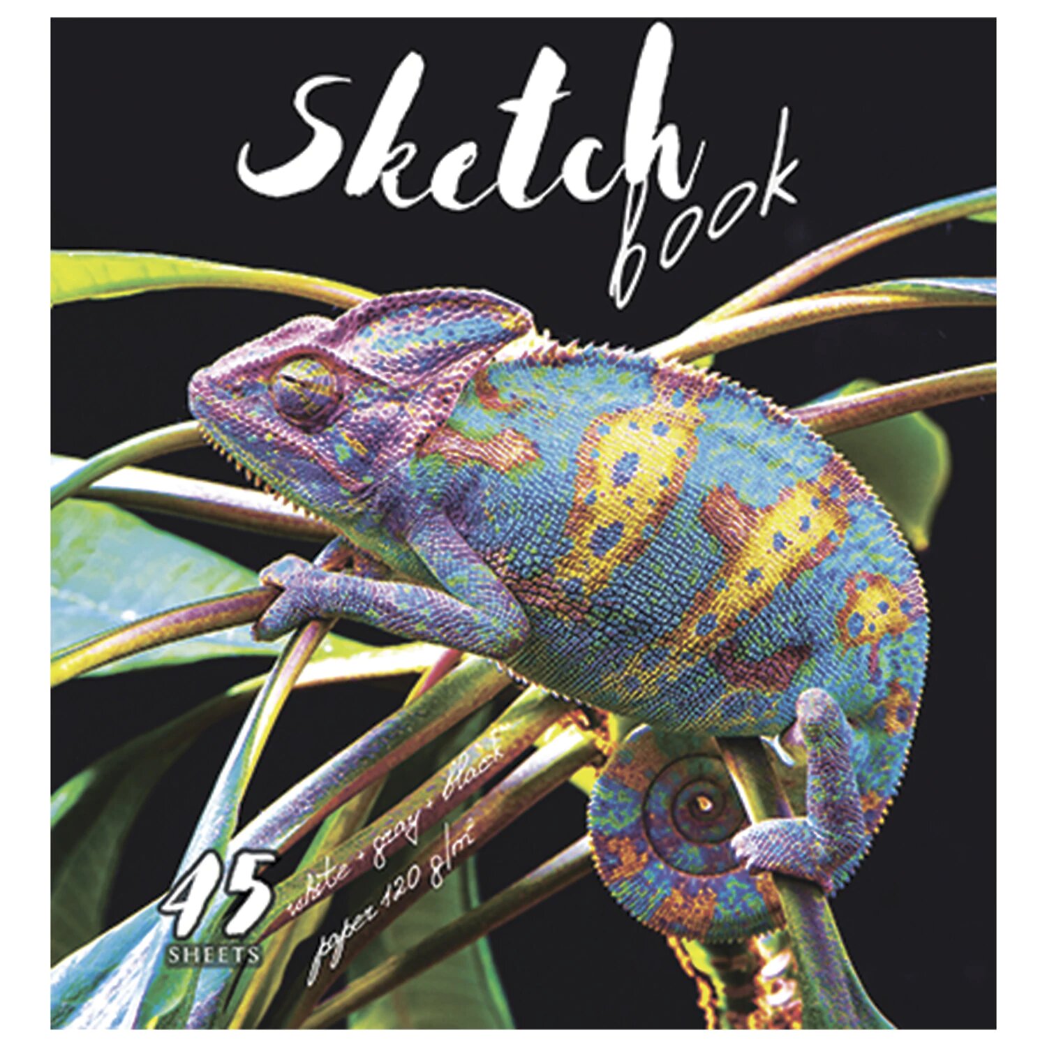 Скетчбук, белая, серая, черная бумага 120 г/м2, 170195 мм, 45 л, скрепка, фольга, "Хамелеон", 97729, 2шт.