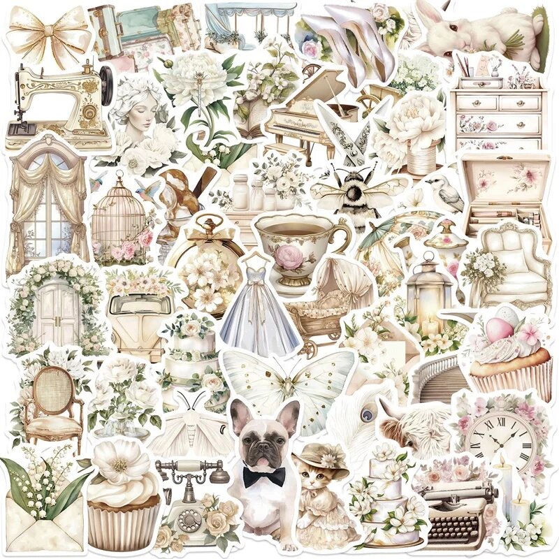 10/30/50 шт. винтажные белые вещи ПВХ липкие наклейки эстетические DIY детские украшения Скрапбукинг принадлежности для бухгалтерского учета рук