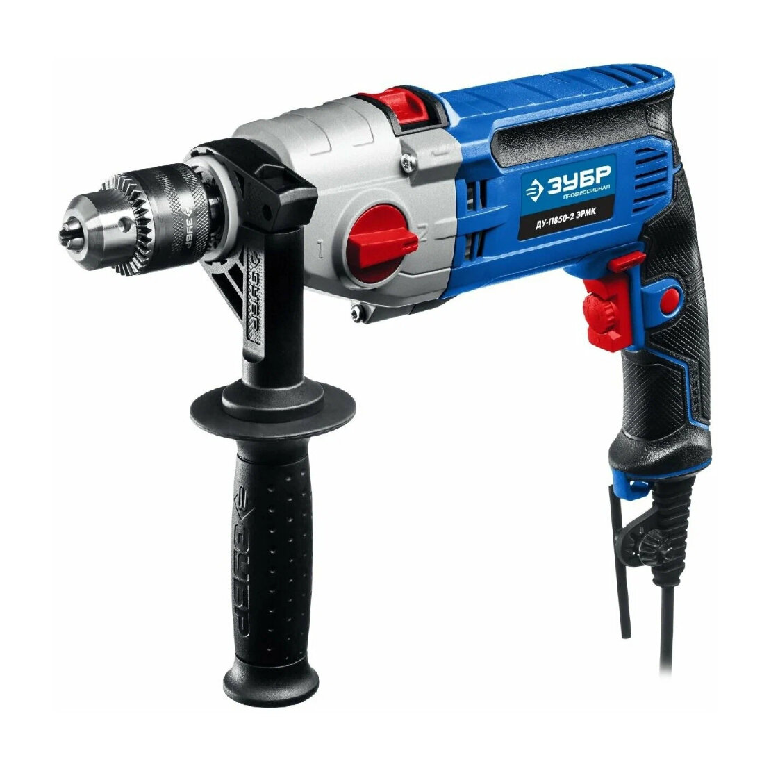 Дрель ударная Зубр ДУ-П850-2 эрмк, 850 Вт, 2400 об/мин, 38400 уд/мин, патрон ключевой, синий
