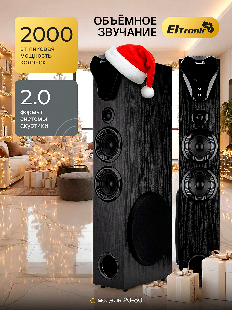Акустические колонки Eltronic 20-80, 200 Вт, с микрофоном, Bluetooth, черная