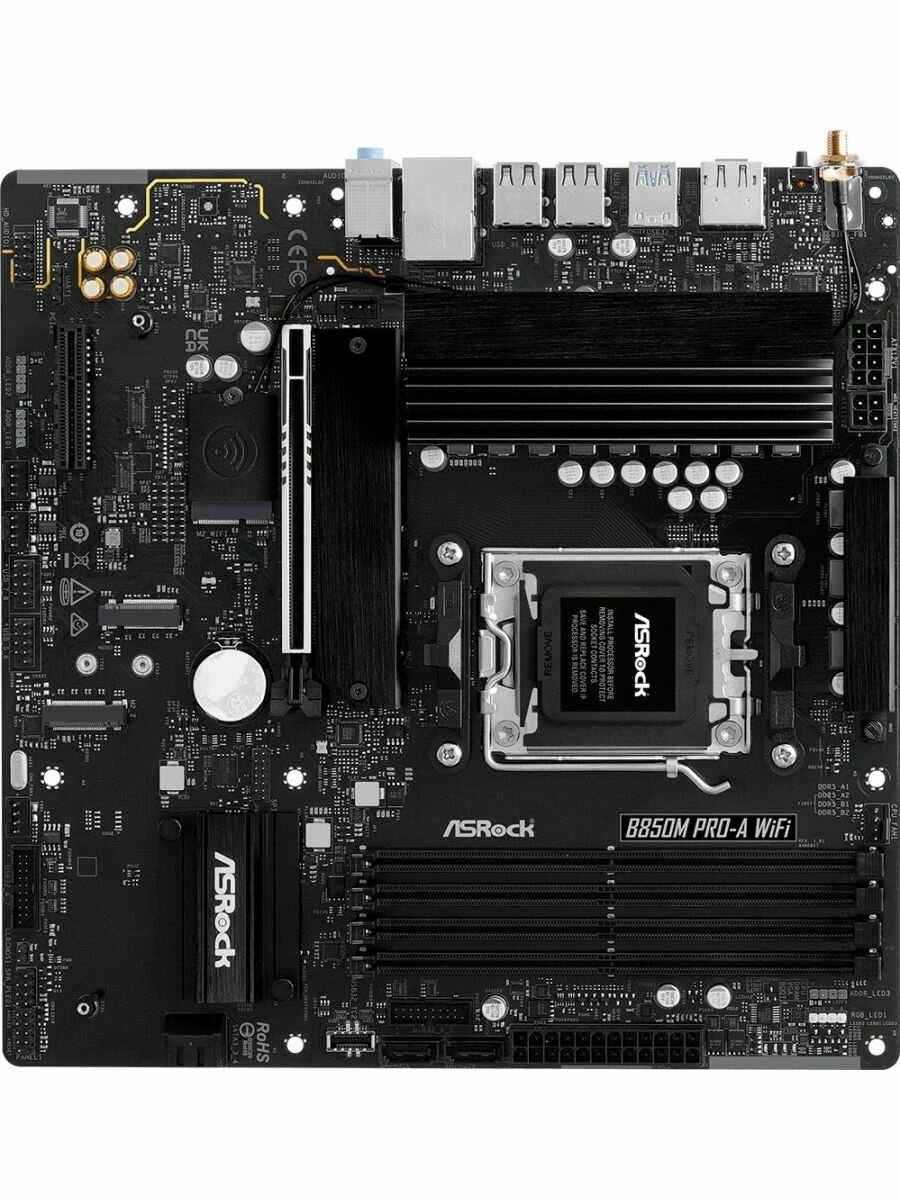Материнская плата Asrock B850M PRO-A WIFI Socket AM5 AMD B850 4xDDR5 mATX AC 97 8ch(7.1) 2.5Gg RAID+HDMI+DP