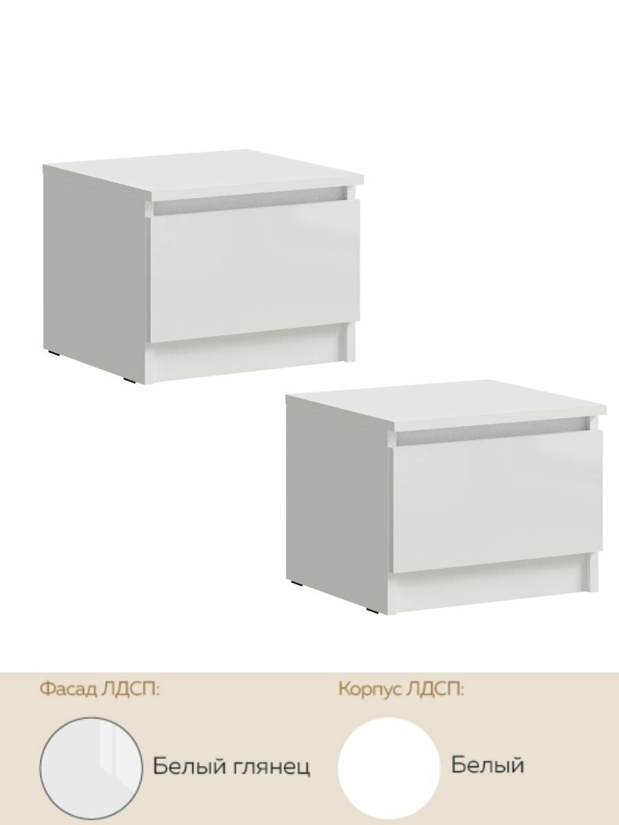 Тумбы прикроватные Челси 402х313х380, Белый/Белый глянец, с выдвижными ящиками, МИФ