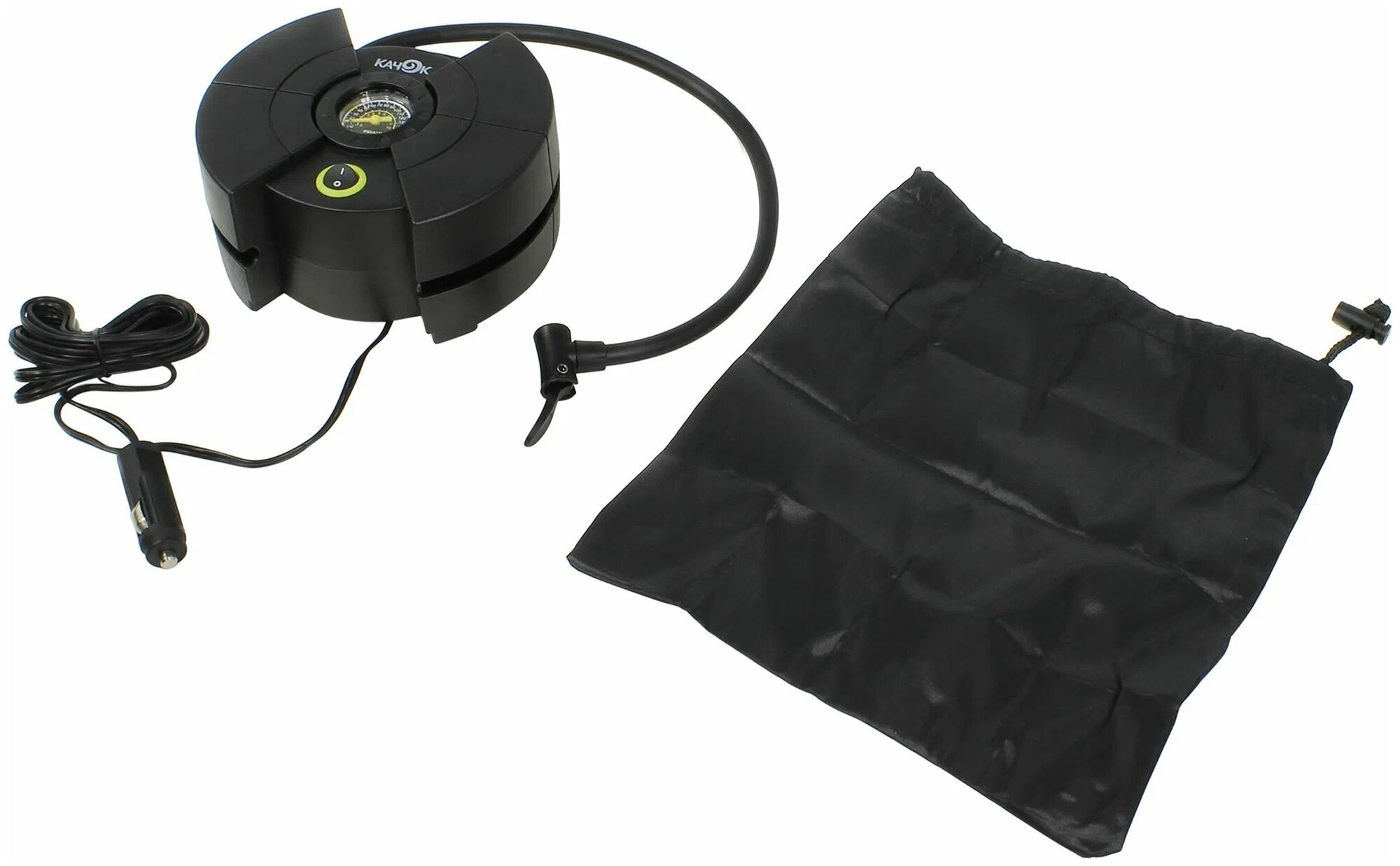 Автомобильный компрессор Качок K30, 15 л/мин, аналоговый манометр, черный