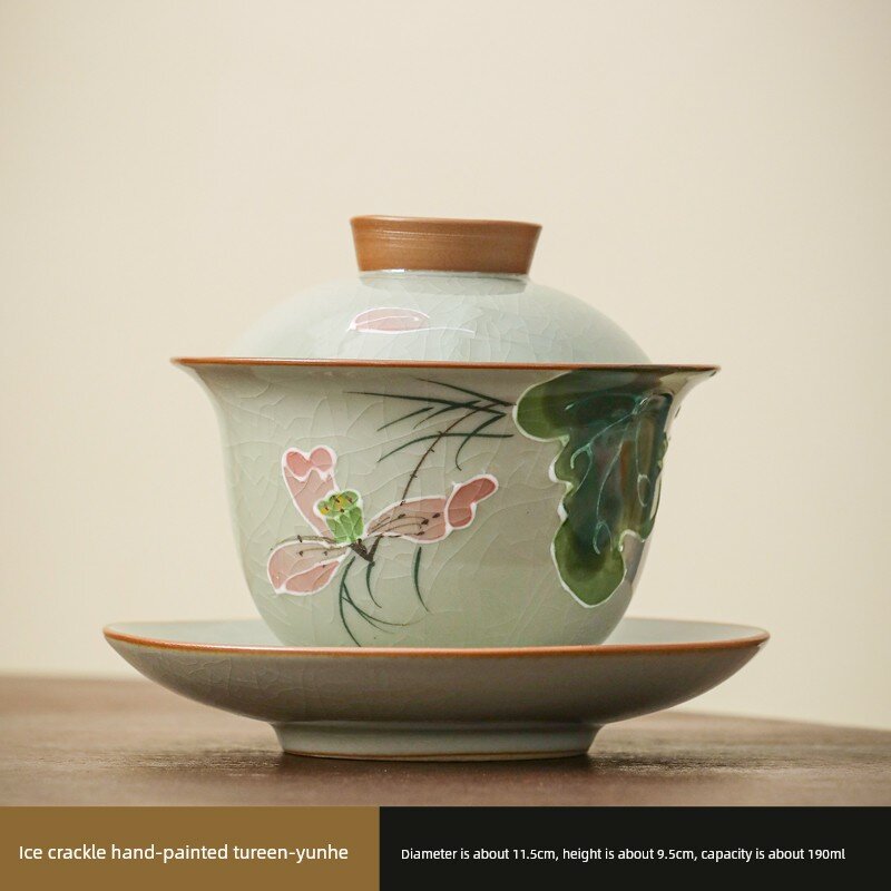 Ручная роспись Лотос с трещинами, чайник для гонфу, 190 мл - элегантный узор