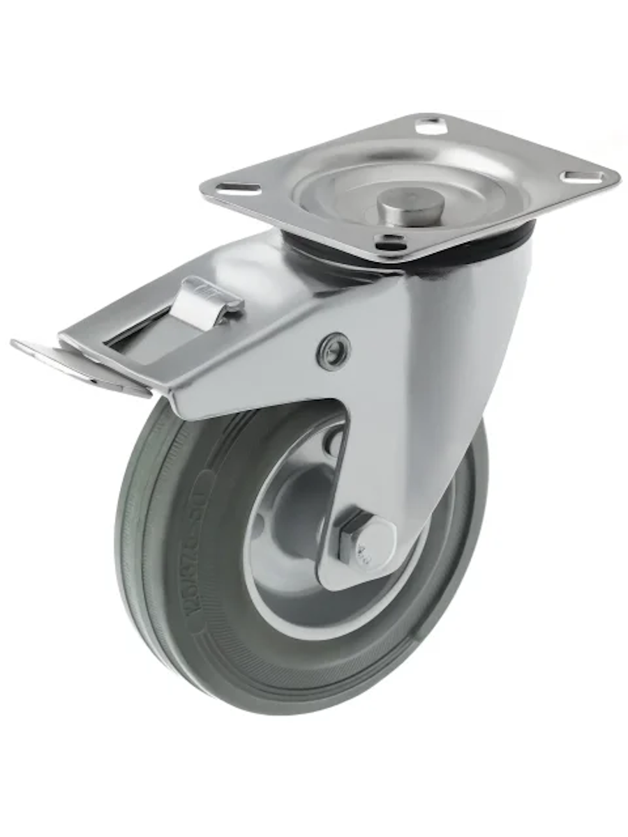 Ролик промышленный серая резина ZipFit SCB55F с платформой поворотный с тормозом d125-100кг