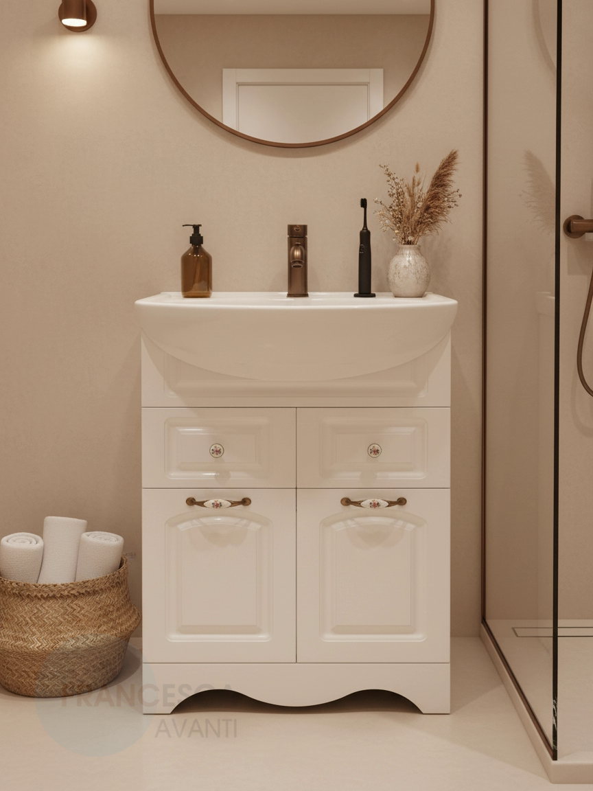 Тумба с раковиной для ванной Империя 60 белый, с подсветкой (2дв+2ящ, ум. Уют 60)