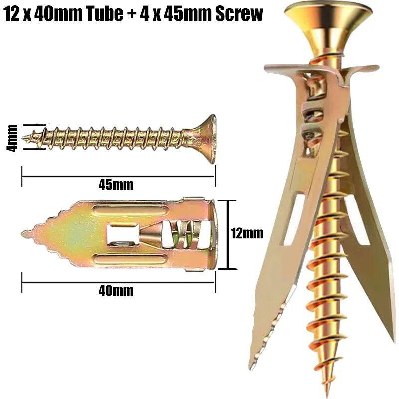 Саморезы-анкеры для гипсокартона, распорные болты, самонарезающие винты, дюбели 12x40mm-45mm, 30 Set