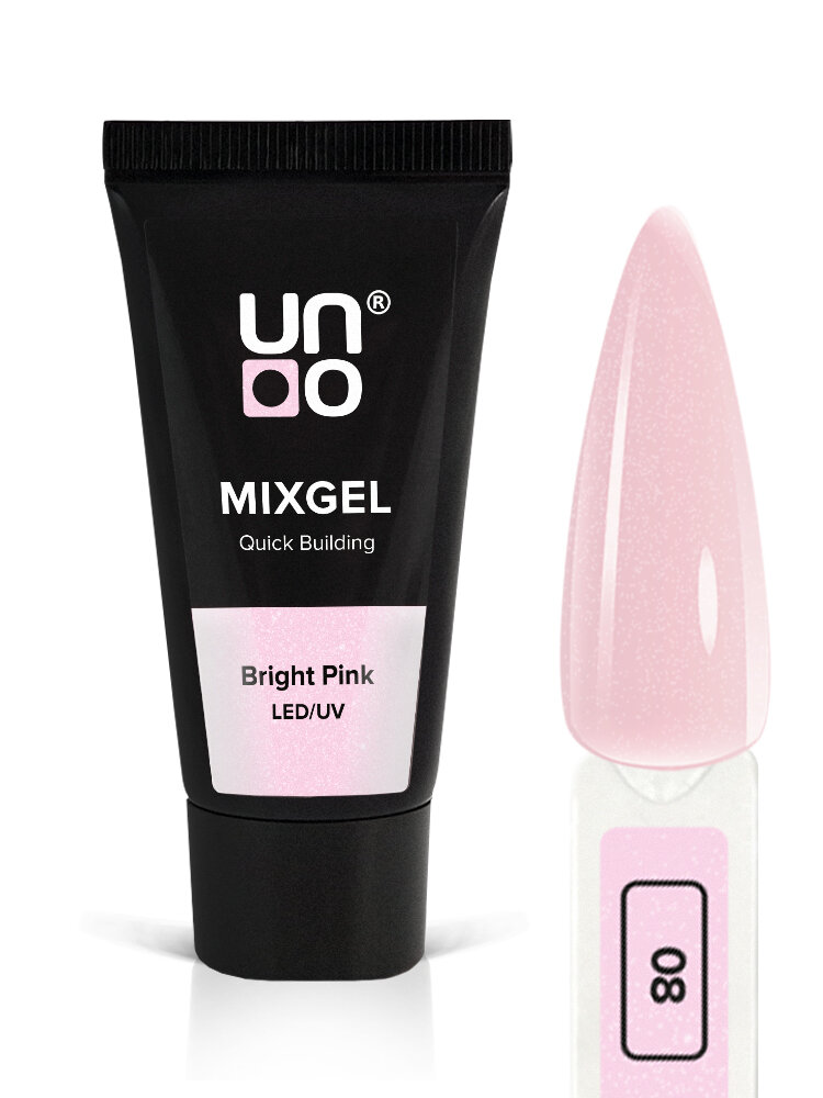 Полиакриловый Гель UNO MIXGEL Bright Pink, камуфлирующий, для наращивания ногтей, 30 г