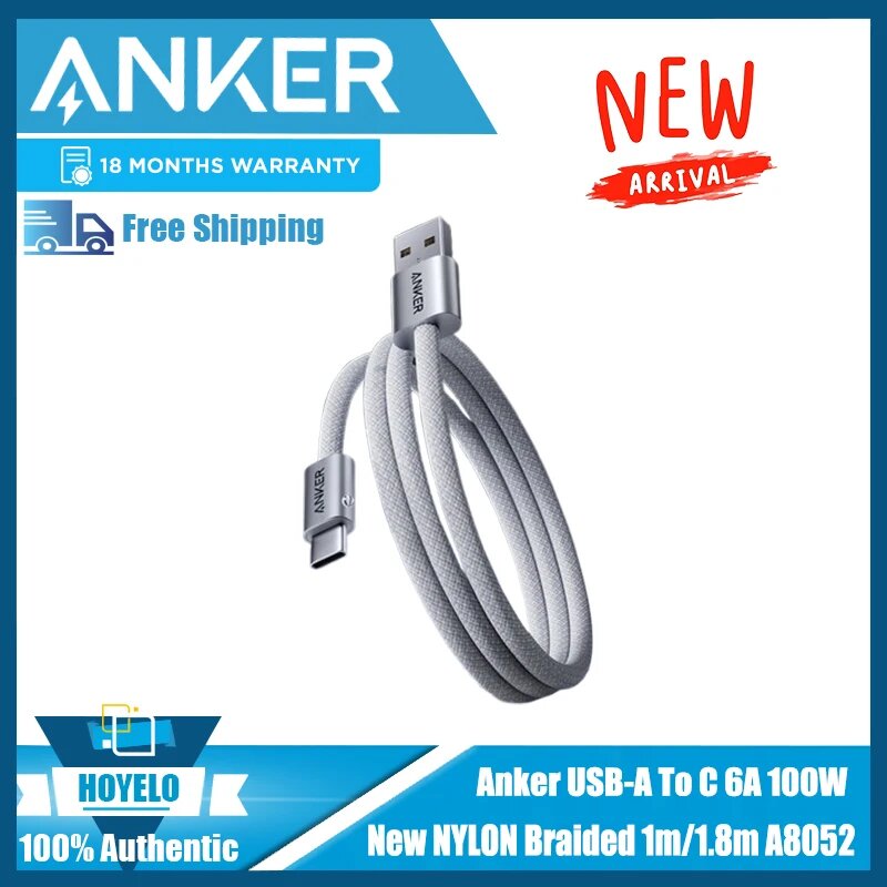 Anker USB-A к Type-C, 100 Вт, кабель для быстрой зарядки данных, 6 А, сильноточный кабель для быстрой зарядки для Samsung, Xiaomi, Huawei 1,8 м, A8052-White