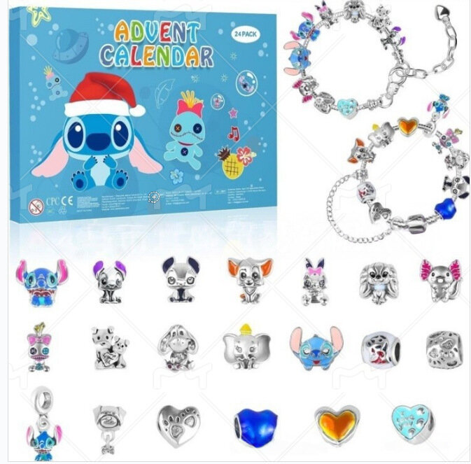 Браслет-сюрприз в рождественской коробке с вышитыми узорами, браслет с елочными украшениями из сплава, браслет с имитацией Микки Мауса из сплава.