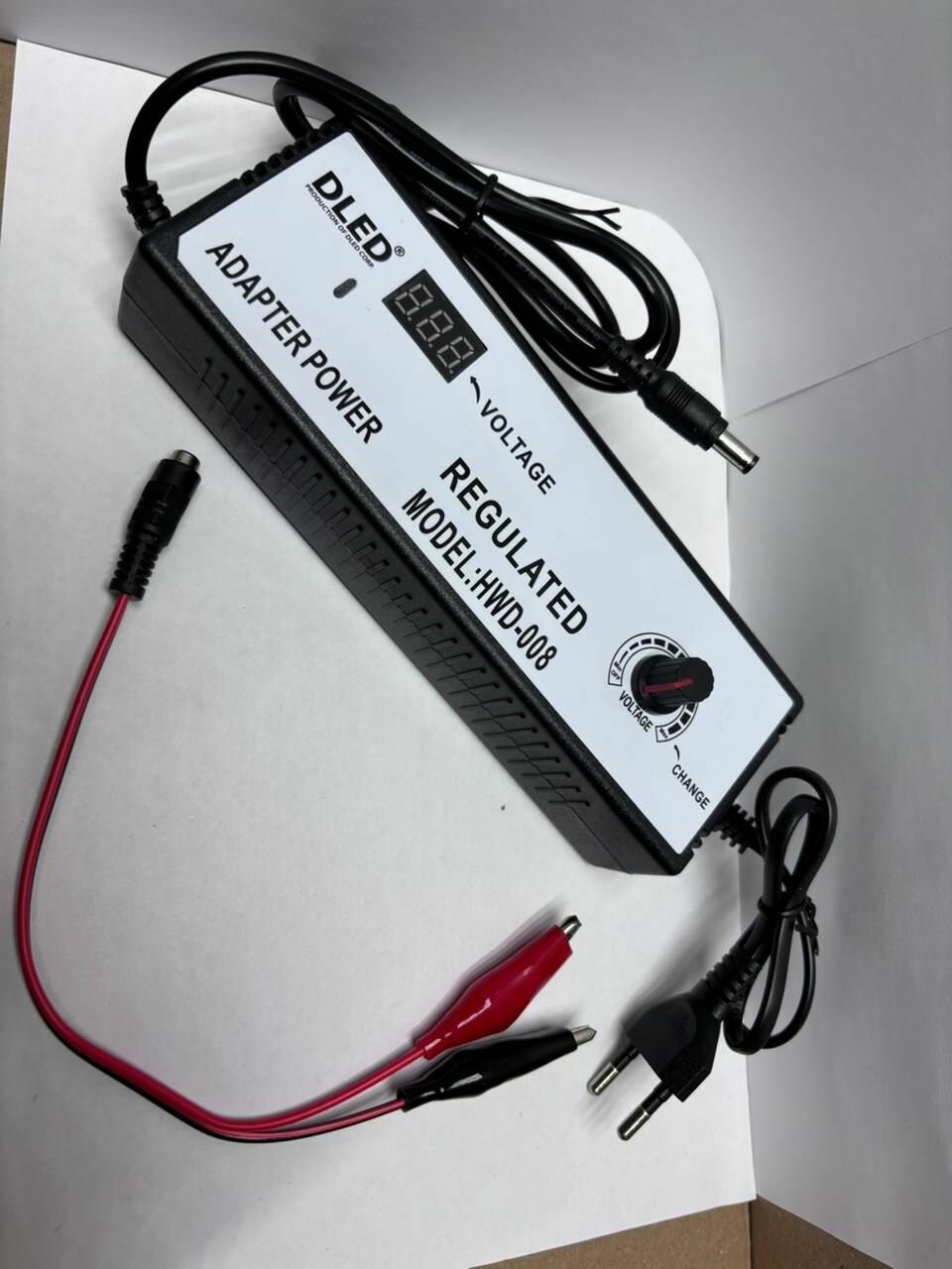 Универсальный блок питания с регулировкой выходного напряжения 3-12В с крокодилами, бренд DLED, ток до 10А, LCD-дисплей, разъём 5.5-2.5 мм (5.5-2.1 мм)