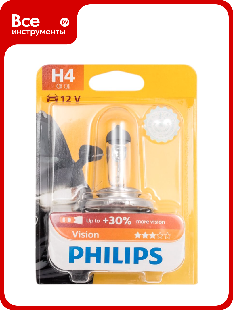 Автолампа PHILIPS H4, 60, 55 P43t-38+30% 12V 1,10 12342PRB1, 12 В, легко