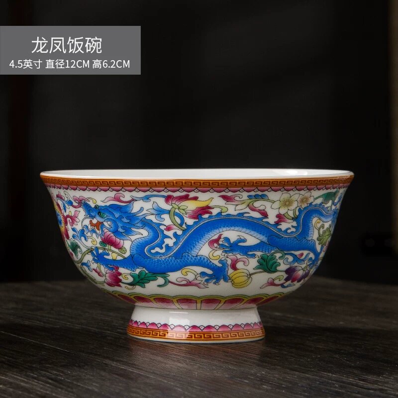 Набор посуды из костяного фарфора Jingdezhen: тарелки с рисунком дракона и феникса, миски для риса, супа, лапши, ложки,