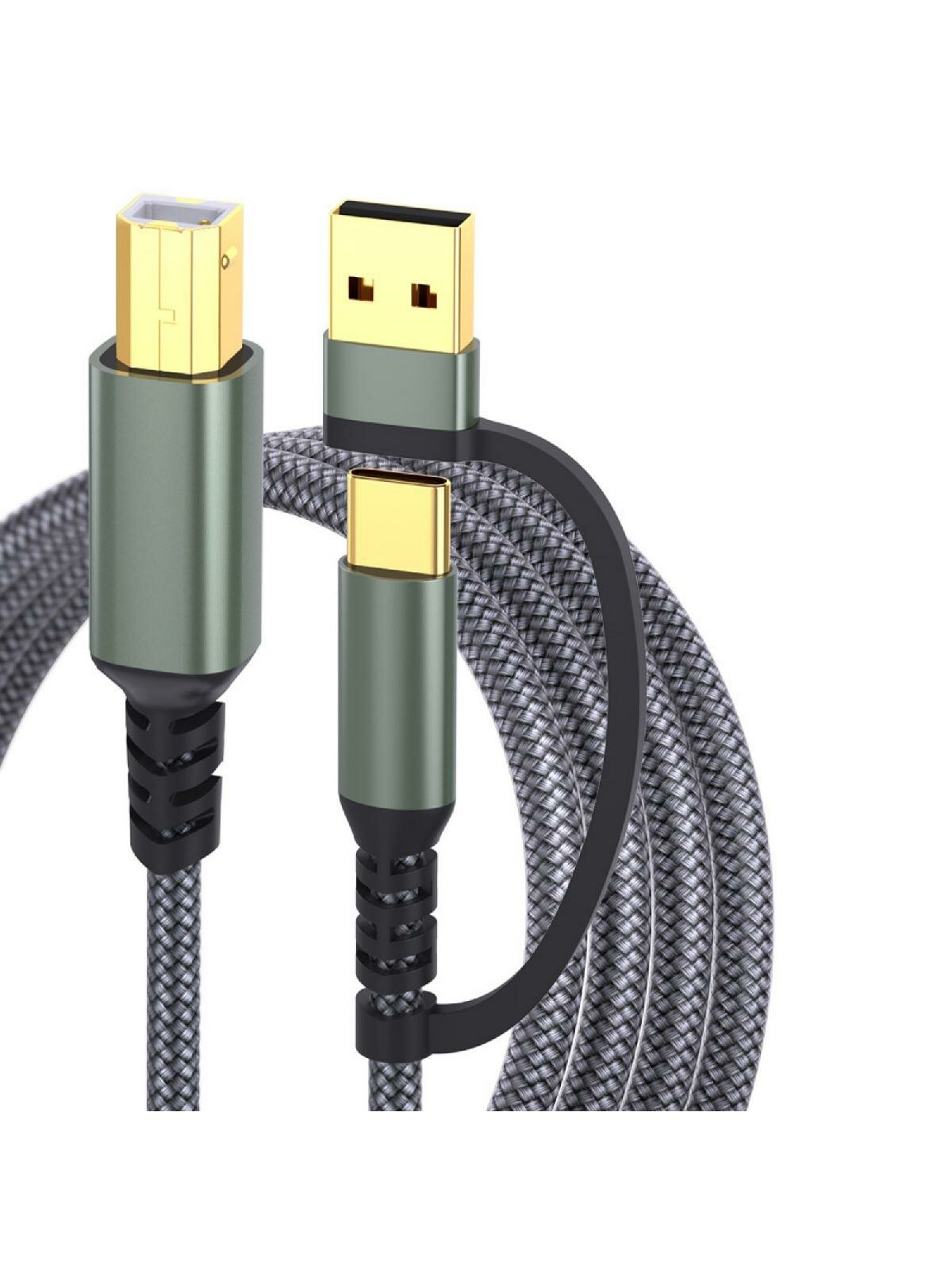 Универсальный кабель для принтера 2 в 1 USB A /C-USB B с оплеткой для принтеров