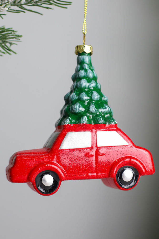 Ёлочная игрушка машина С ёлочкой на крыше, пластик, 8 см, EDG 6500821A774-1