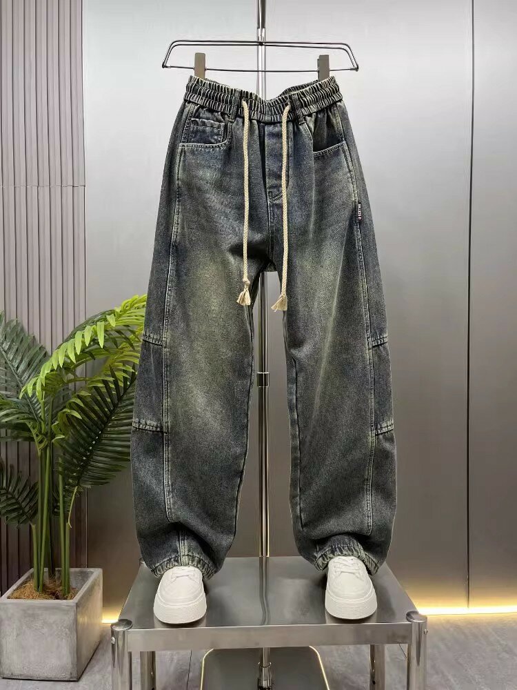 Тренд RONG CH Мужские Джинсы Европейский Премиум Синие-Серые Слим Тейперд Деним, Размер_L