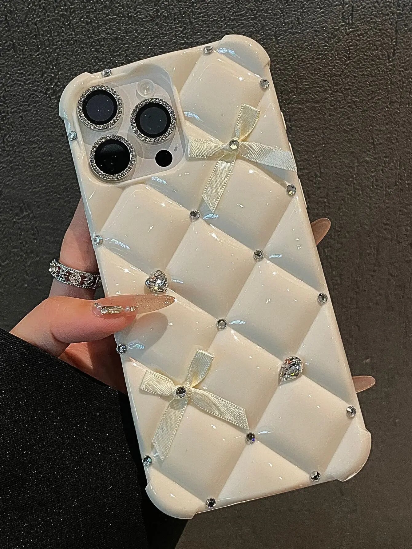 Роскошный блестящий чехол со стразами и бантом для iphone 17 Pro Max 16 15 14 Белый, White, For 16