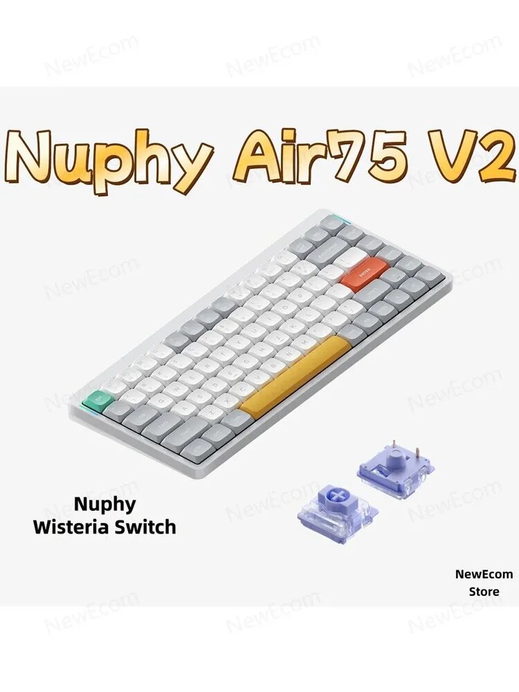 NuPhy Клавиатура беспроводная Air75 V2 (75%), поддерживает Bluetooth/2.4G/USB-C и RGB-подсветку, совместима с системами Windows/Mac OS/Linux, (NuPhy Wisteria Low Profile), Английская раскладка, белый